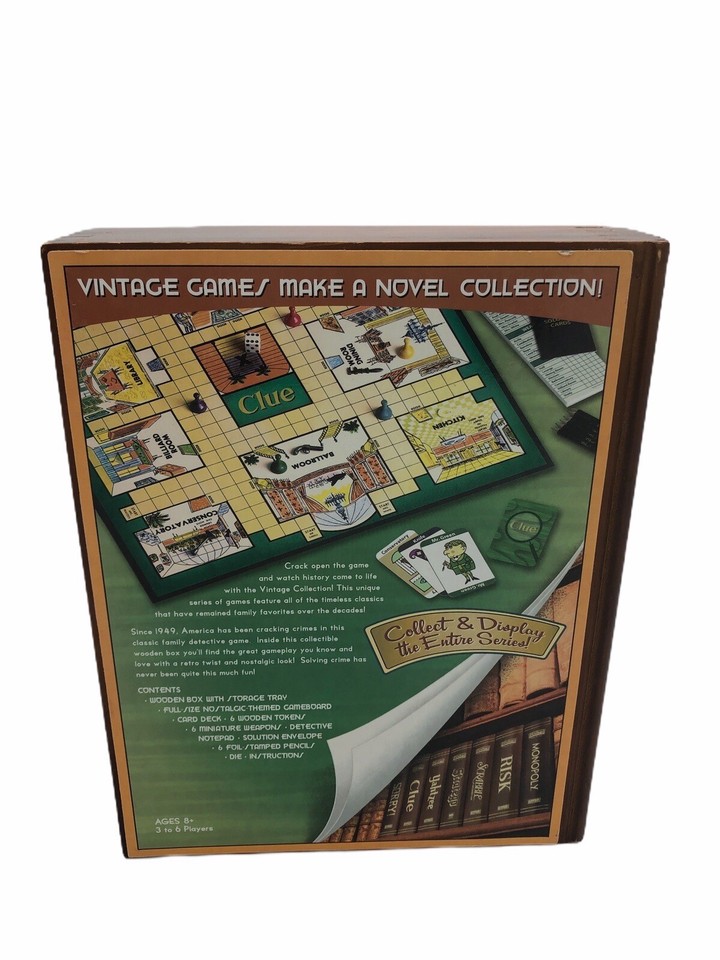 Clue Vintage Game Collection Wooden Library Book Shelf Wood Box 2005 ...