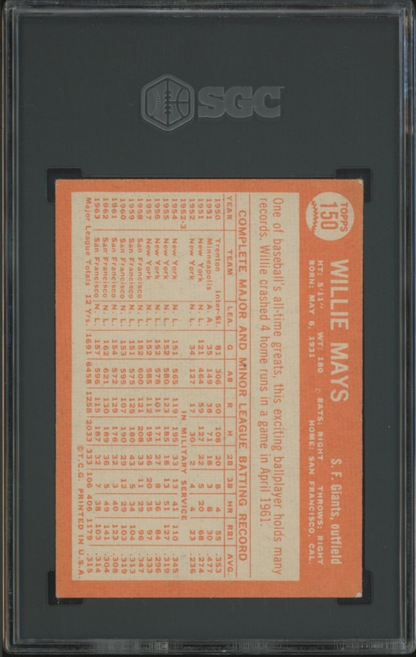 1964 Topps #150 Willie Mays San Francisco Giants HOF SGC 5 EX | eBay