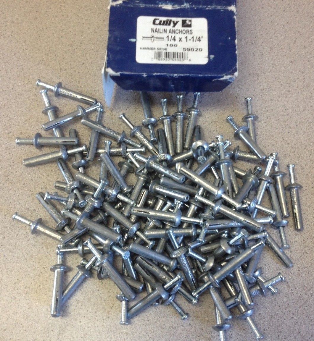 NOS box 100+ pcs Cully Nailin Anchors 1/4 inch x 1-1/4" Hammer Drive ...