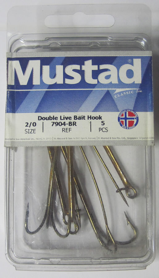 5 Mustad Double Live Bait/Liver Hooks 2/0 Safety pin 1X long Needle ...