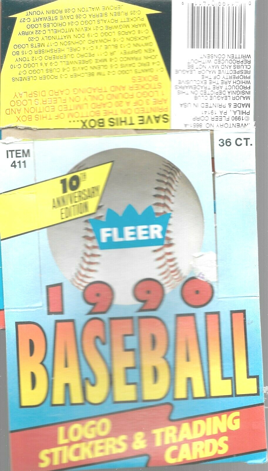 1990 Fleer EMPTY Display 36 CT Box Tony Gwynn Kevin Mitchell Tim ...