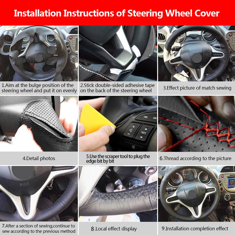 All Black DIY Sewing Leather Steering Wheel Cover For Hyundai Elantra ...
