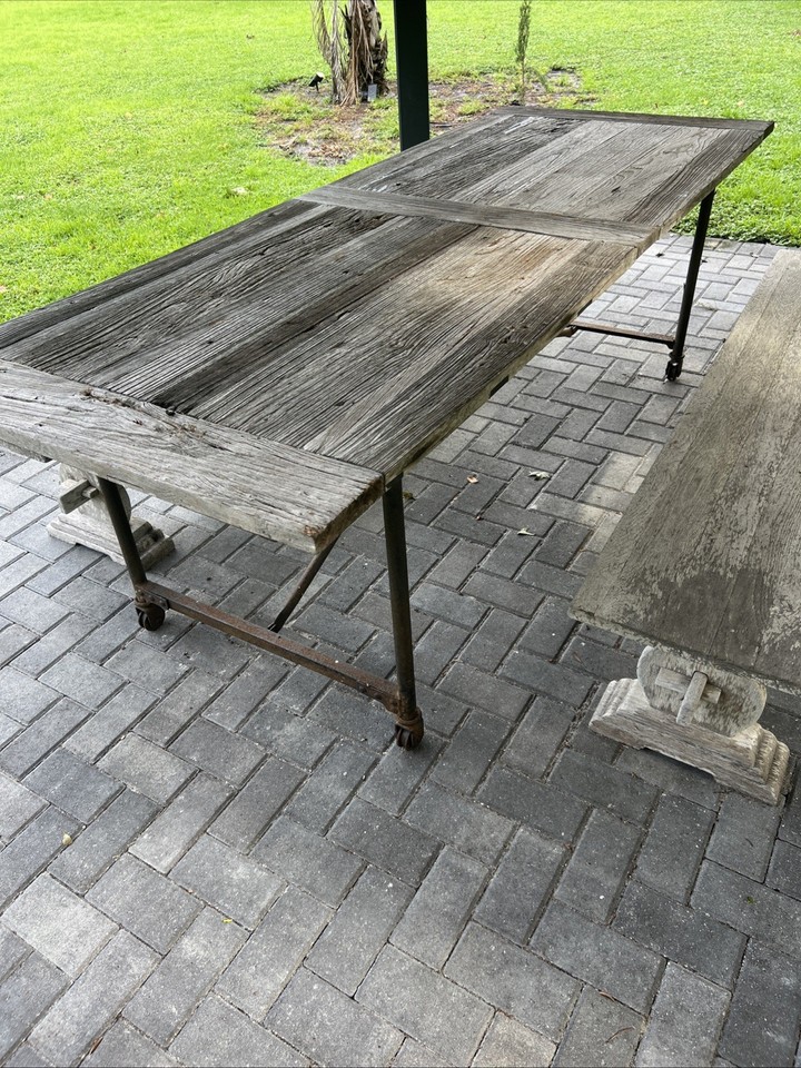 Restoration Hardware Flat Iron Table Beautiful Aged Wood With 2 FREE ...