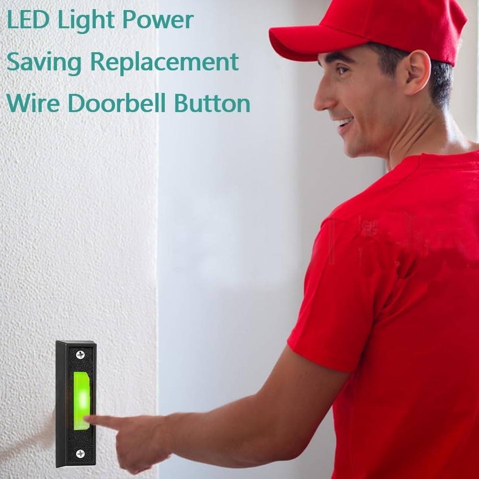 LED Lighted Doorbell Button Wired, Door Bell Ringer Push Buttons black ...