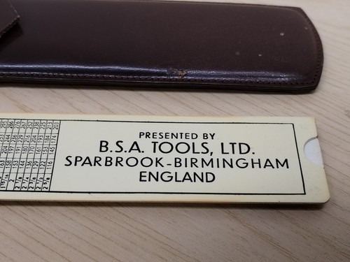VINTAGE BSA TOOLS SLIDE RULE SPINDLE REVS ADVERTISING SPARKBROOK ...
