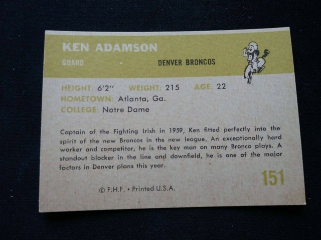 1961 Fleer - #151 Ken Adamson for sale online | eBay