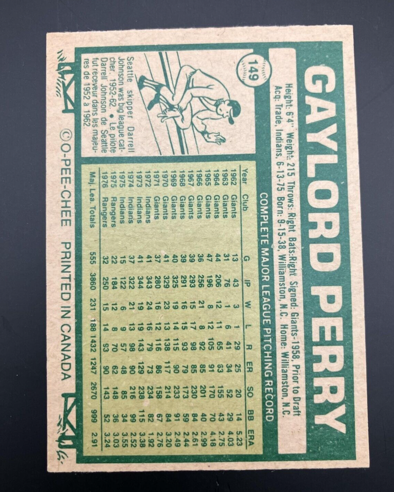 1977 O-Pee-Chee Gaylord Perry Baseball Card #149 77 76 Texas Rangers | eBay