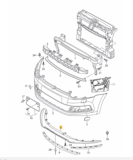 Genuine VW Polo GTI 14 - 17 Front Bumper Lower Splitter 6c0805915h 9b9 ...