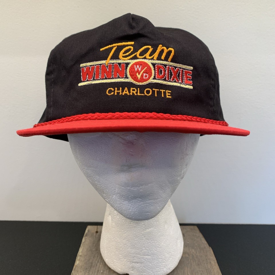 Vintage 90s TEAM WINN DIXIE HAT Black Red Rope Charlotte NASCAR ...