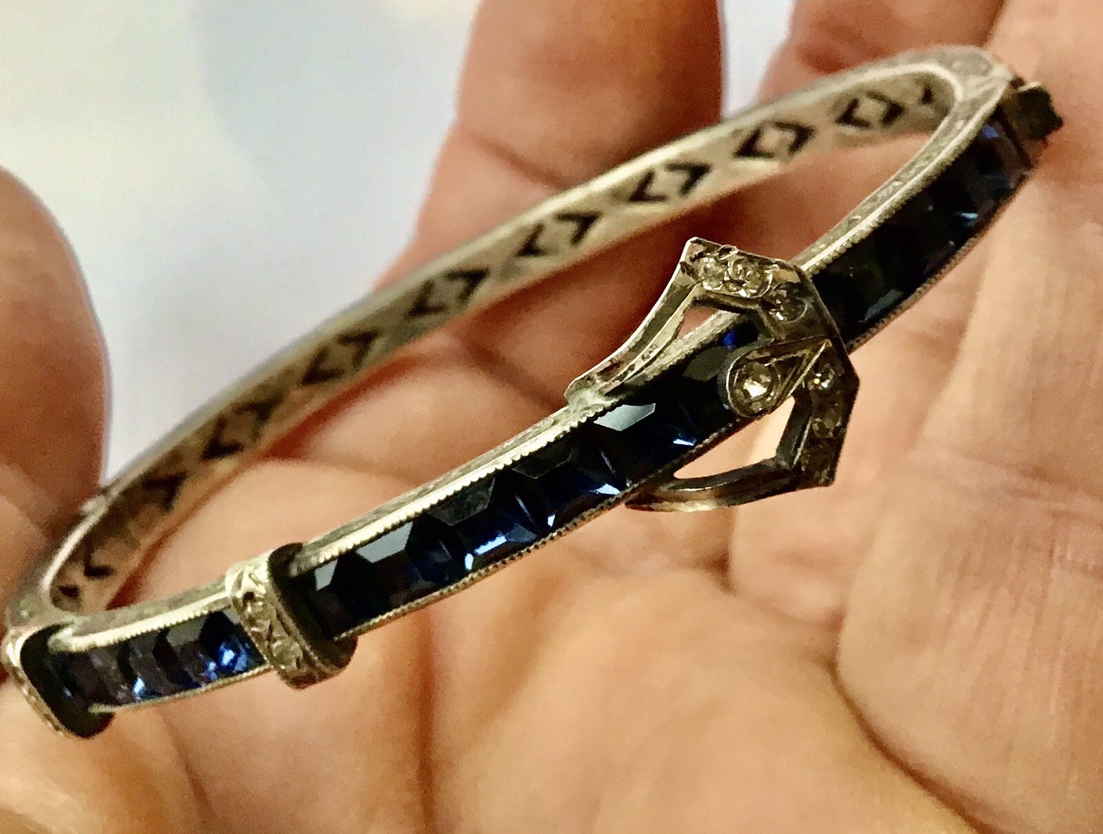 ART DECO STERLING SILVER CHANNEL SET BLUE RHINESTONE … - Gem
