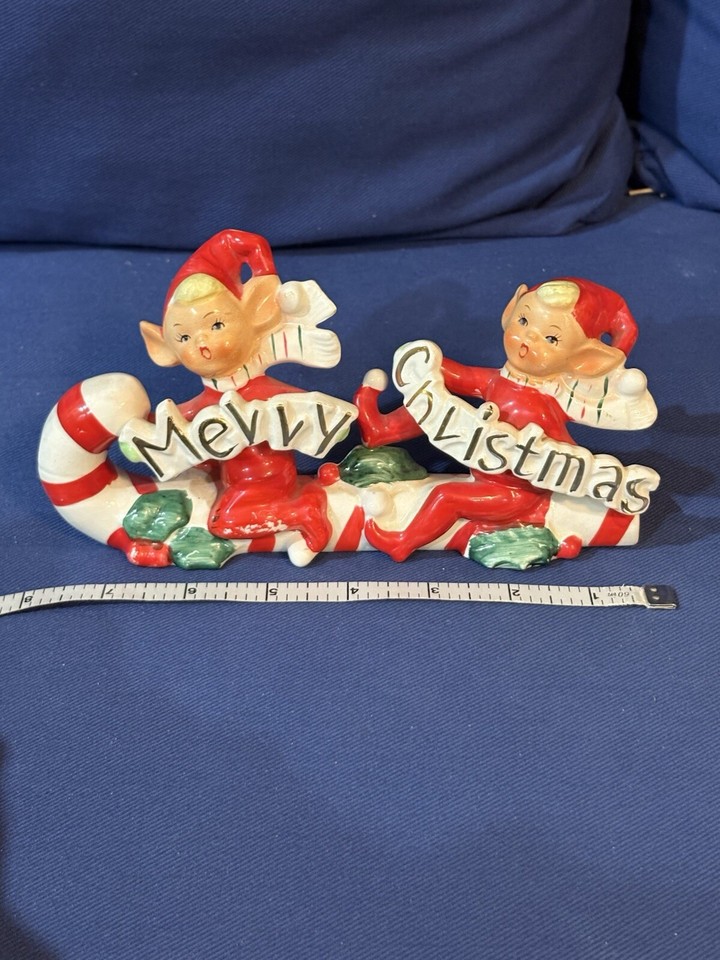 Vintage Candy Cane Merry Christmas Pixie Elf Elves 1950s Japan Rare | eBay