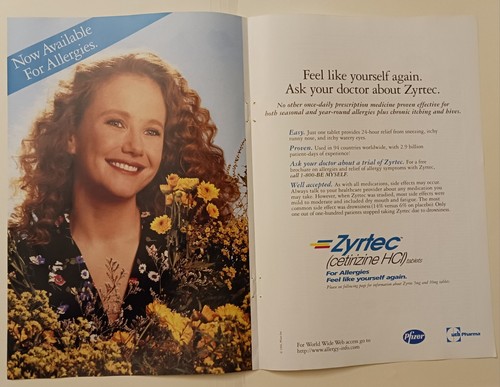 Zyrtec "For Allergies. Feel Like Yourself Again." by Pfizer 1996 2-page ...