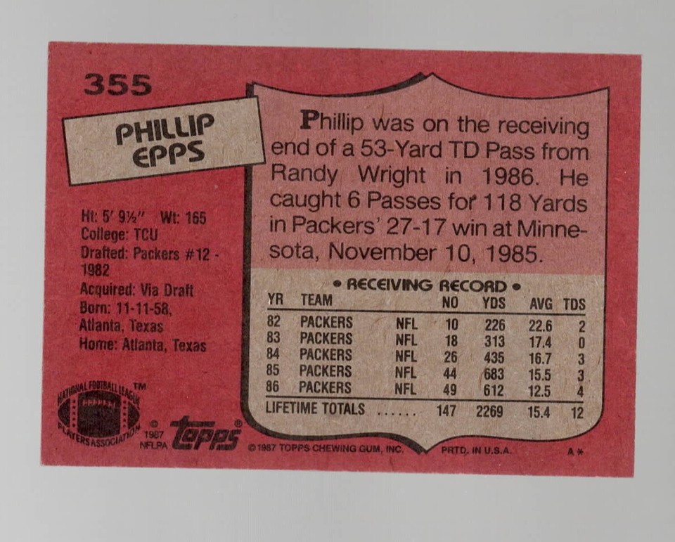 1987 Topps #355 Phillip Epps Near mint or better | eBay
