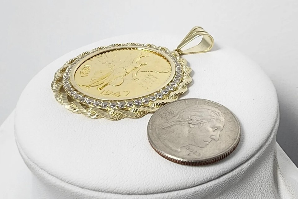New 14k solid gold color 50 pesos Rope Coin Bezel Frame pendant | eBay