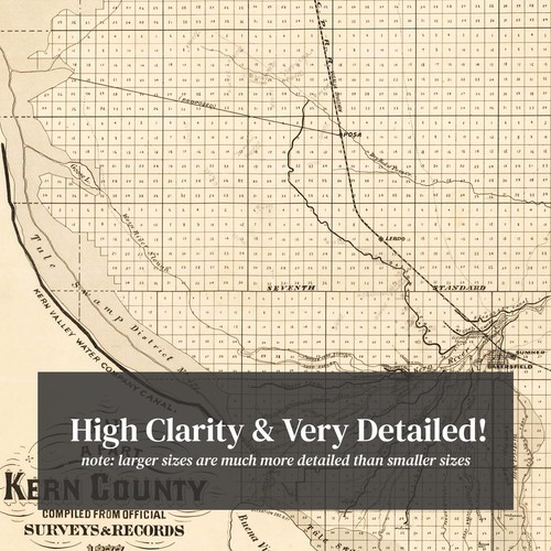 Old Map of Kern County, CA 1877 - Vintage California Art | eBay