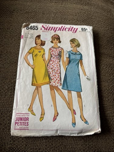 Vintage Simplicity Pattern 6465 A-Line Dress Zipper Junior Petite 9JP ...