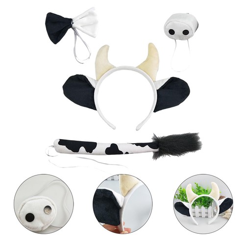 4x Animal Cow Costume Accessories Ears Headband Nose Bowtie Tail for ...