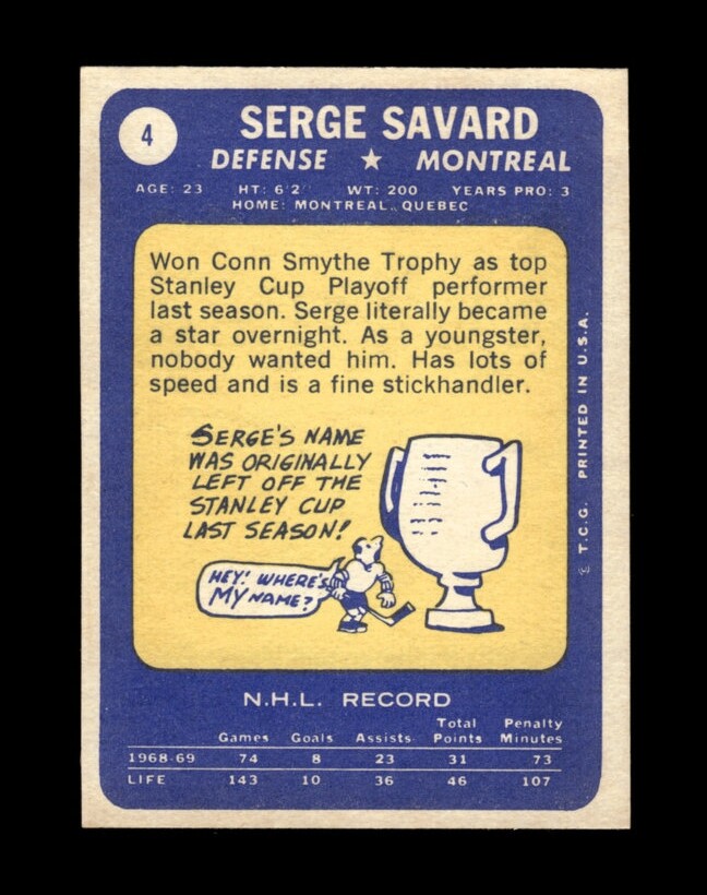 1969-70 Topps Set-Break # 4 Serge Savard EX-EXMINT *GMCARDS* | eBay
