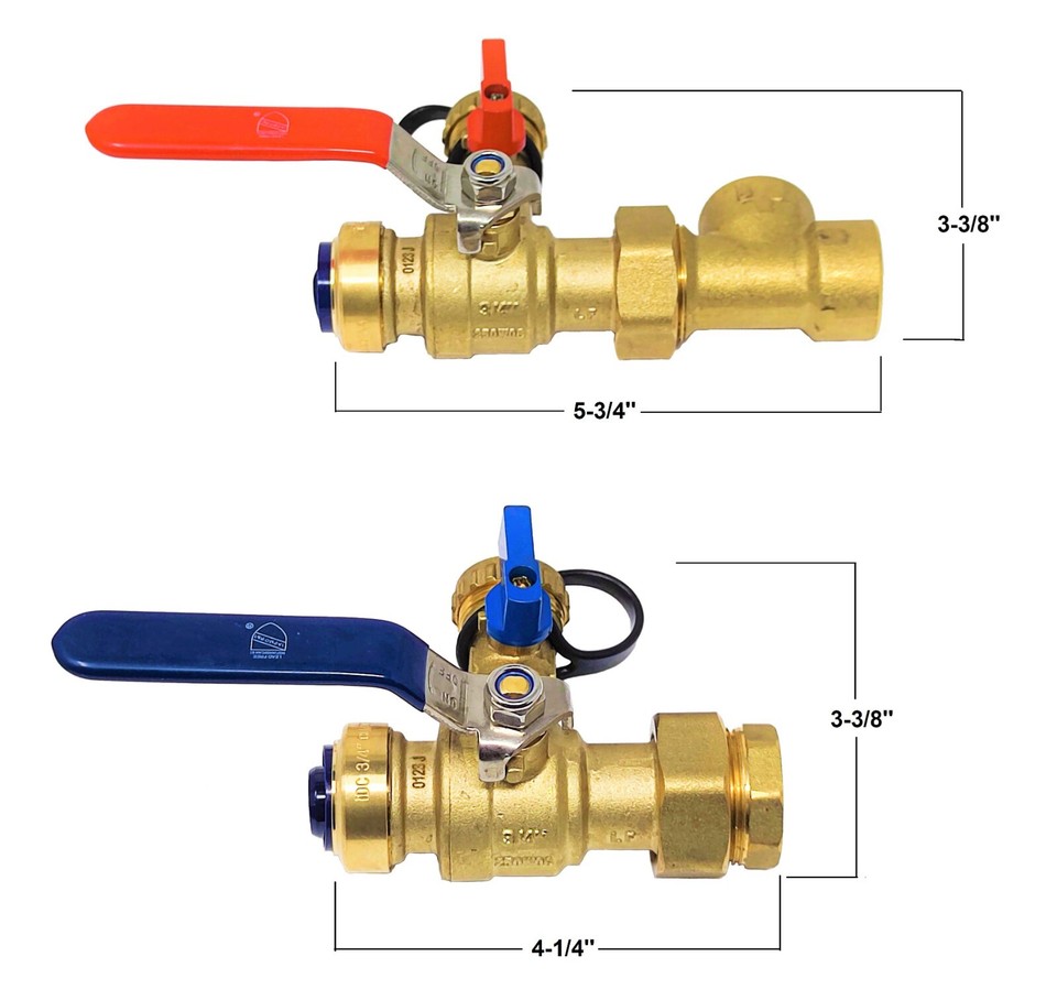 3/4'' Push Fit Tankless Water Heater Isolation Valve kit w/ Relief ...