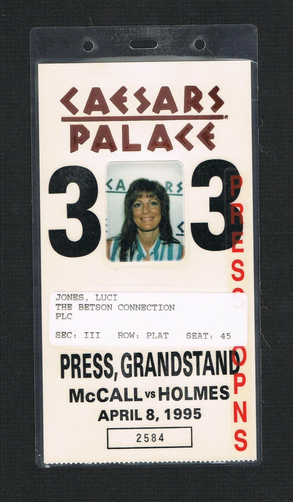 1995 LARRY HOLMES McCALL boxing ticket TERRY NORRIS JULIO CESAR CHAVEZ ...