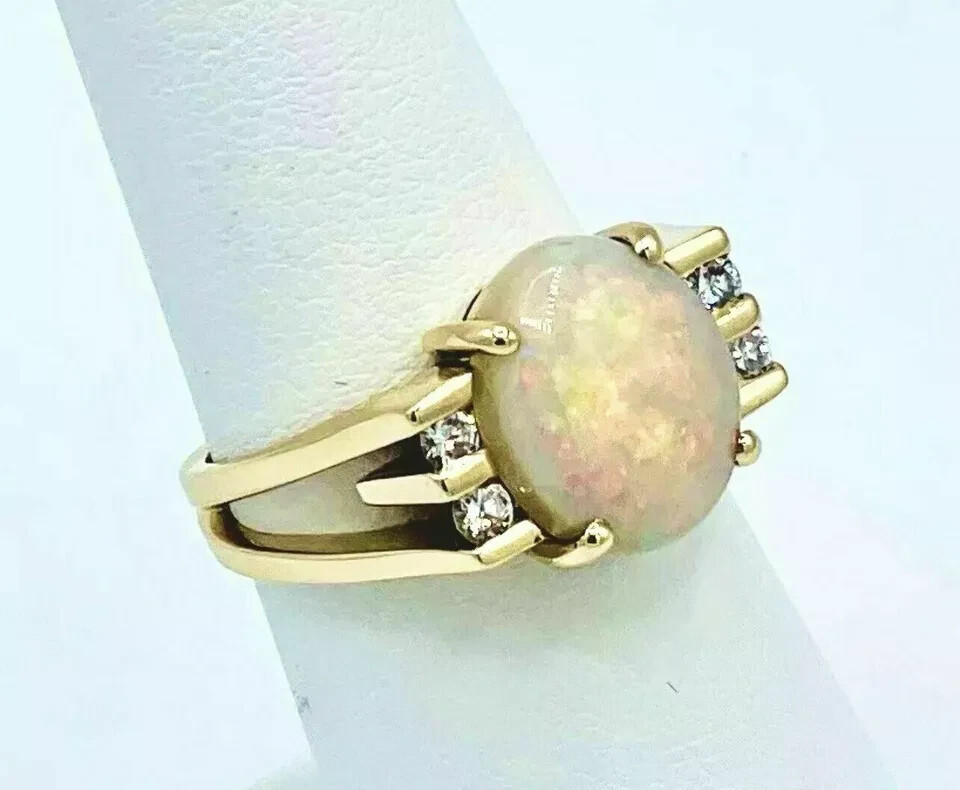 2Ct Oval Cut Lab Created Fire Opal Engagement Ring 14K Yellow Gold ...