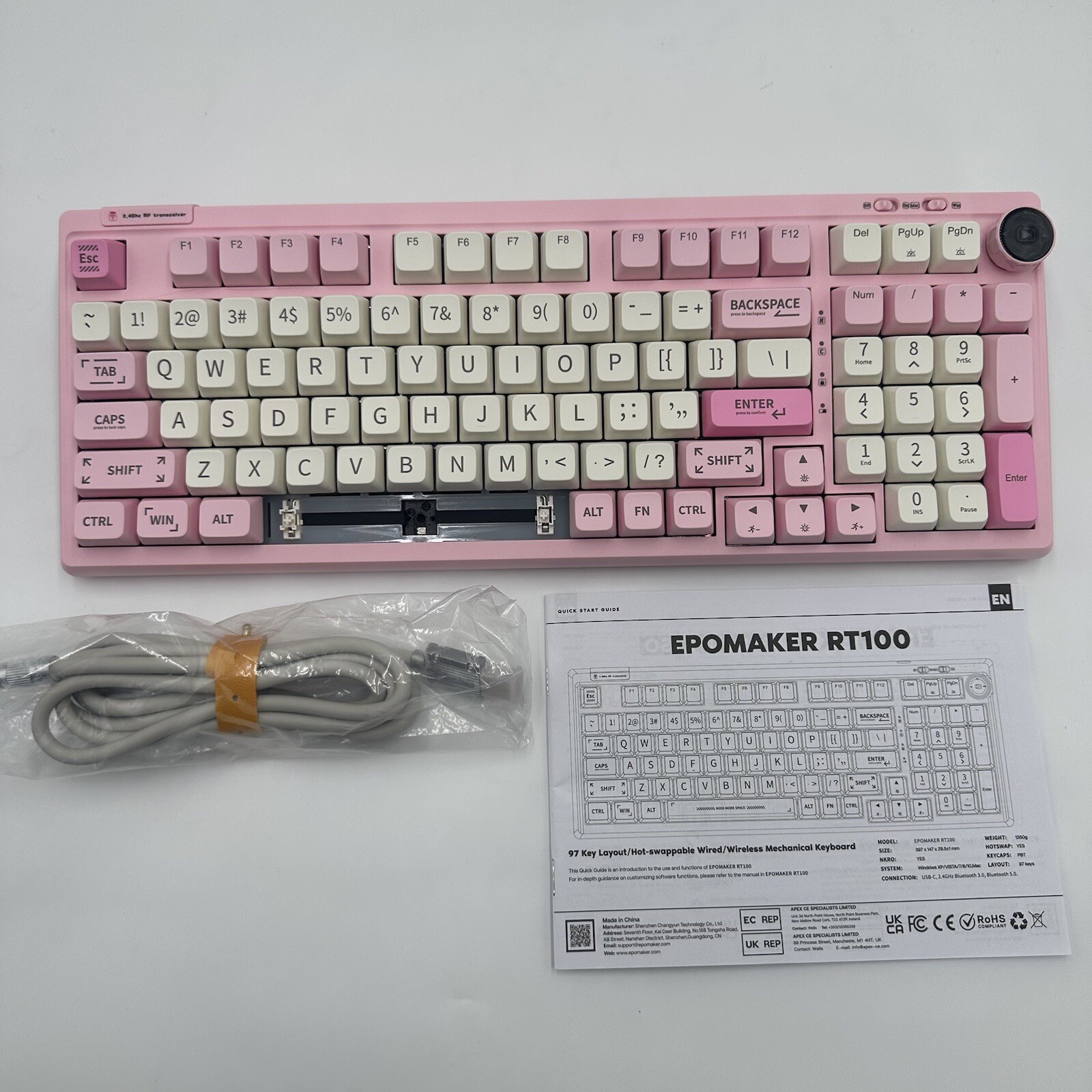 Epomaker Keyboard RT100 Tri-Mode Mechanical 97 Keys - Pink - Read ...