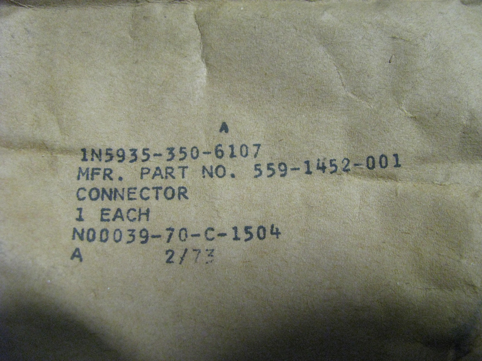 ITT CANNON / ROCKWELL CONNECTOR # 559-1452-001 NSN: 5935-00-350-6107 ...