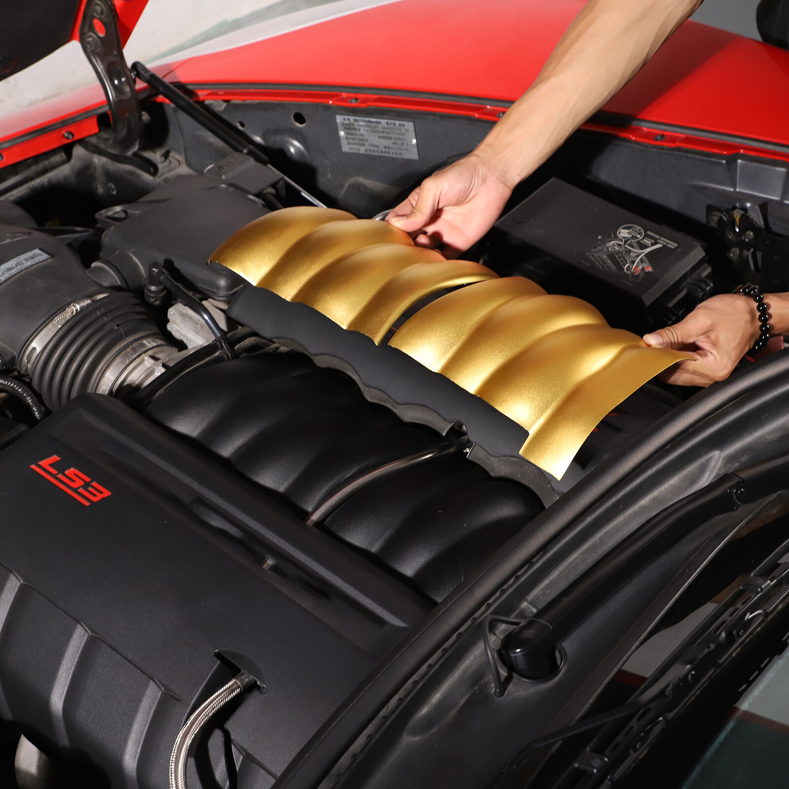 Yellow Aluminum LS3 Engine Cover Plate Bay Dress Up Fits Corvette C6 ...