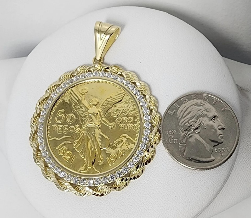 New 14k solid gold color 50 pesos Rope Coin Bezel Frame pendant | eBay
