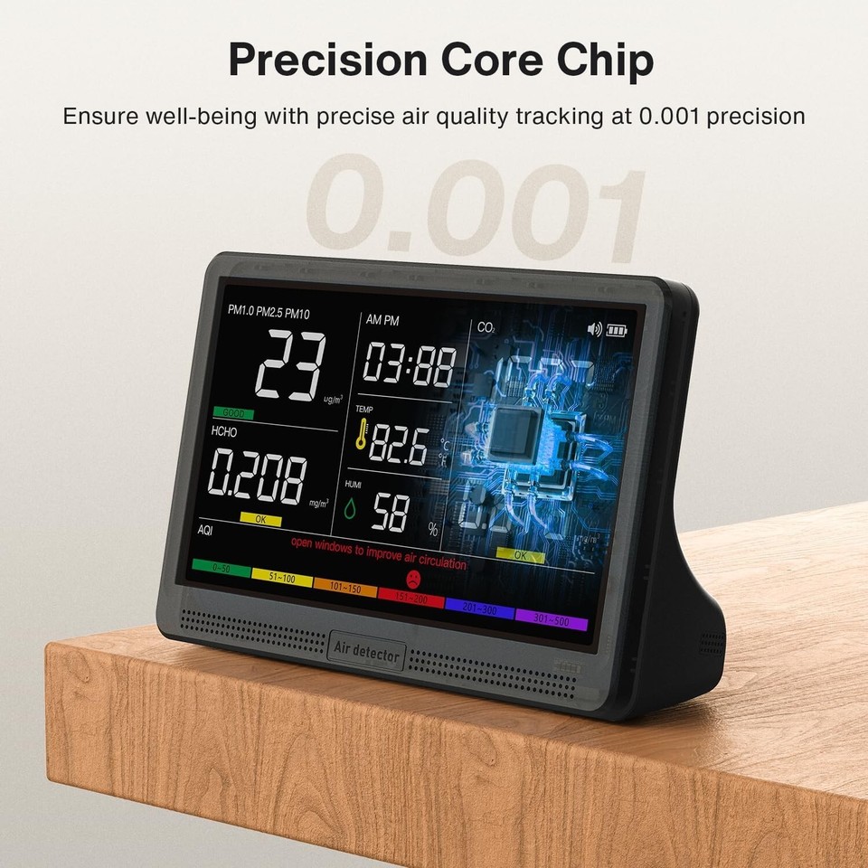16 in 1 Air Quality Monitor Indoor 7" Display 9 AQI+7 AQI Alerts Air ...