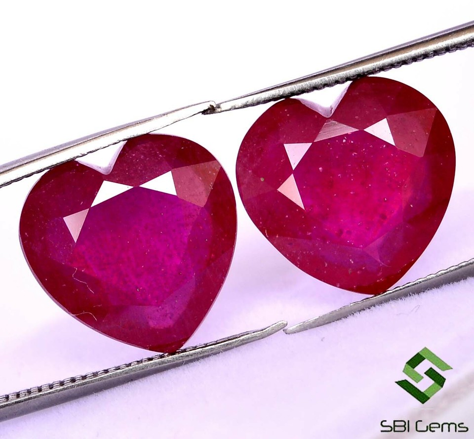 12.95 Cts Natural Ruby Heart Shape Cut Pair 12x12 mm Calibrated Loose ...