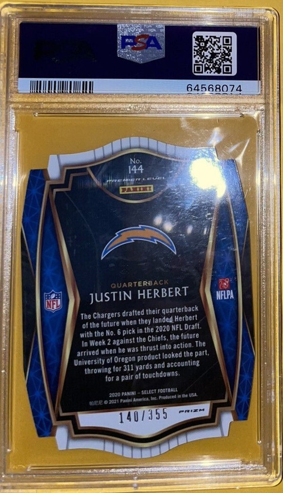 Justin Herbert 2020 Select Copper Prizm Die Cut Serial #140/355 PSA 9 ...