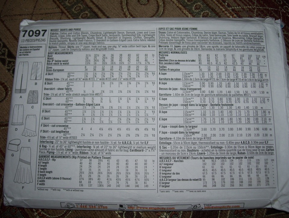 🌹SIMPLICITY #7097-LADIES (6 EASY STYLE) TULIP STYLE SKIRT-PURSE PATTERN ...
