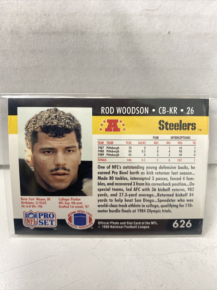 1990 Pro Set Rod Woodson Steelers Football Card #626 | eBay