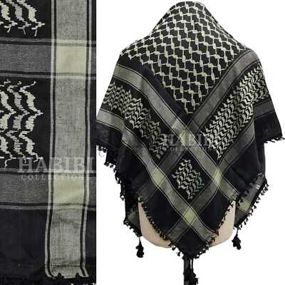 Black Beige Shemagh Arab Head Scarf Wrap Arafat Keffiyeh Yashmagh ...