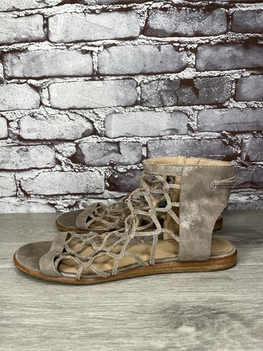 Mercer Edit Taupe Suede Lace Up Caged Gladiator Flat Sandals Women 9.5M ...