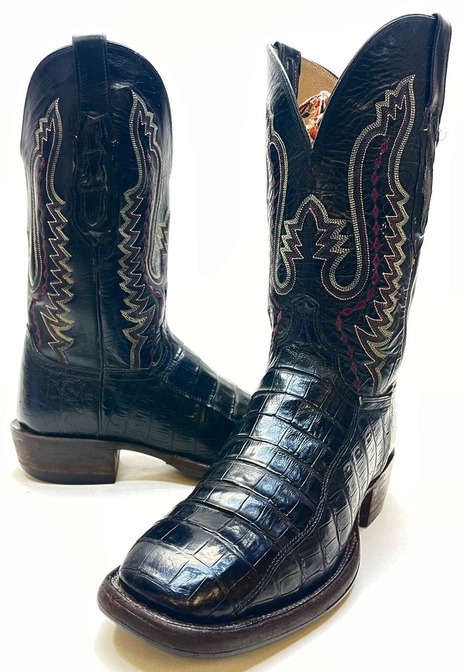 Mens Black Lucchese Alligator Belly Cowboy Western Boots Size 9.5D | eBay