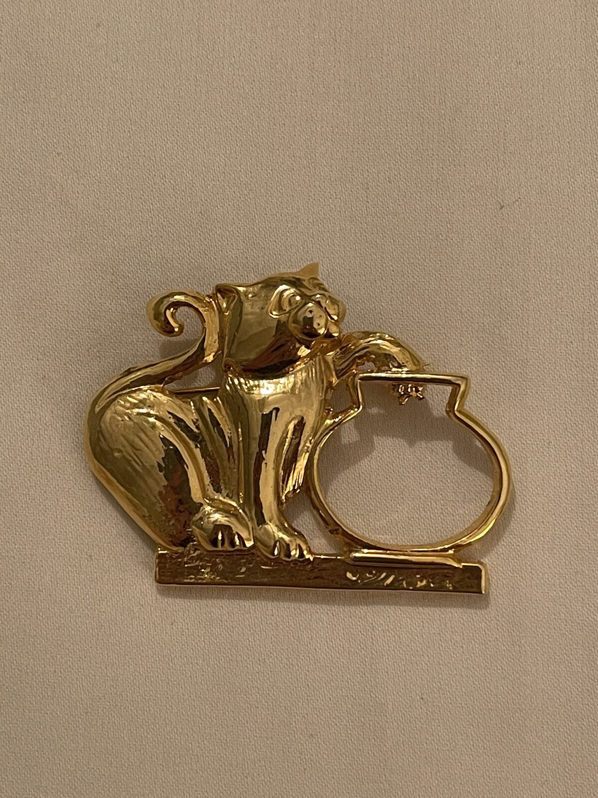 Vintage Signed Alexis Cat Brooch Pin with Fish Bowl, Gold Color | eBay