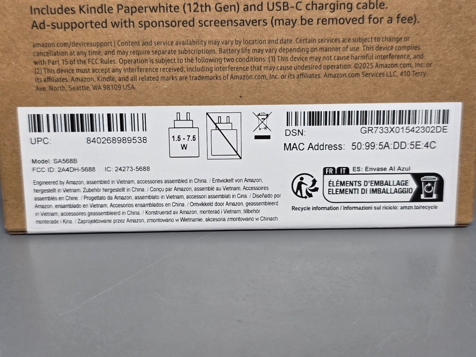 Amazon - Kindle Paperwhite Gen 12- 16Gb 2024 Black 7" IPX8 SA568B | eBay