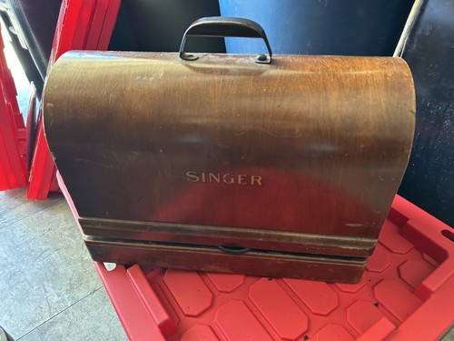 Antique 1950 Singer 128 Sewing Machine Flat Black With Case & Pedal ...