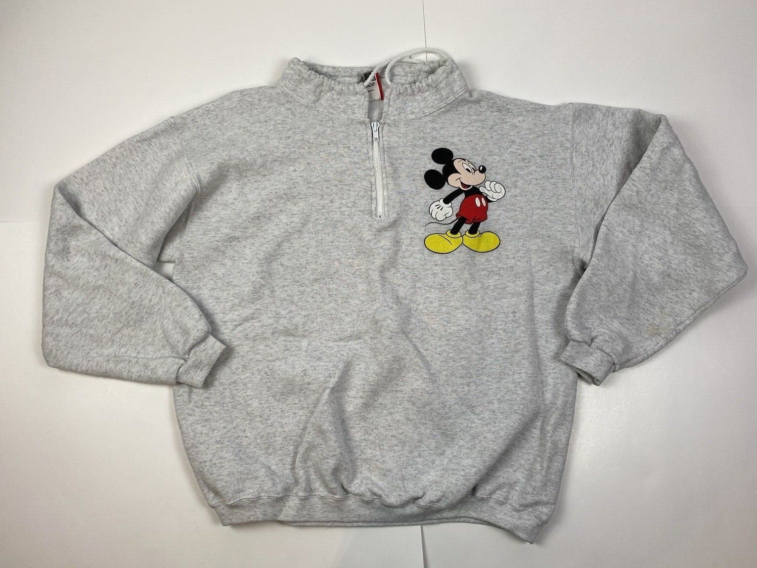 Vtg Disney Designs 1/4 Zip Mickey Mouse Gray Sweatshi… - Gem