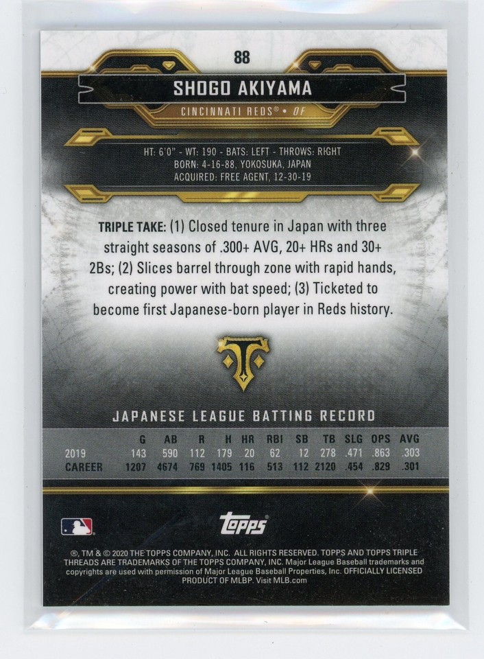 2020 Topps Triple Threads Shogo Akiyama Amethyst 054/299 #88 Rookie RC | eBay