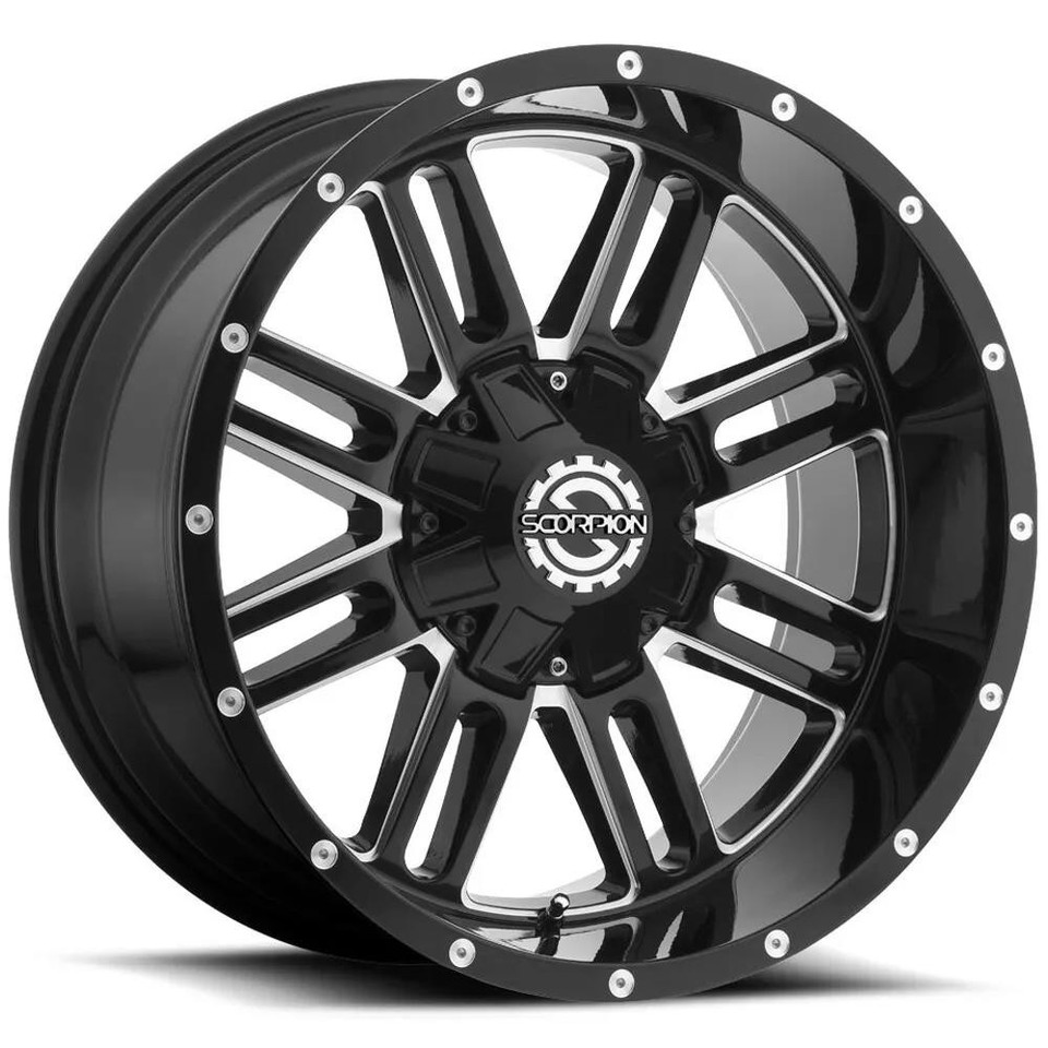 (Set-4) Scorpion SC18 20x9 6x135/6x139.7 -12mm Black Milled wheels rims ...