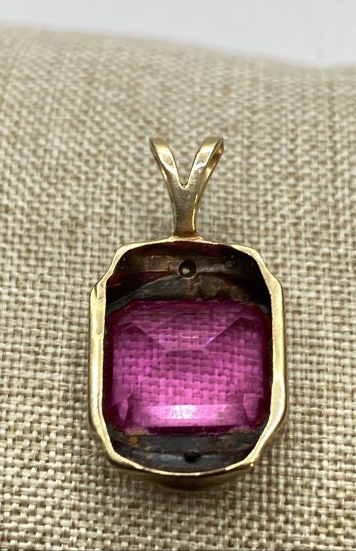 14k Yellow Gold Melee Diamond Faceted Ruby Square Pendant 3.8g | eBay