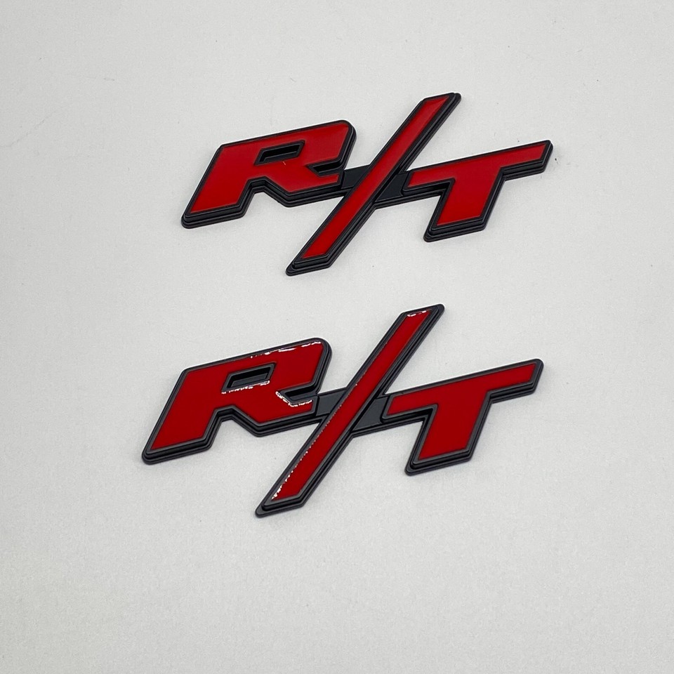 2X For RT Emblems Side Fender R/T Black Red Nameplate Badges 3D Sticker ...