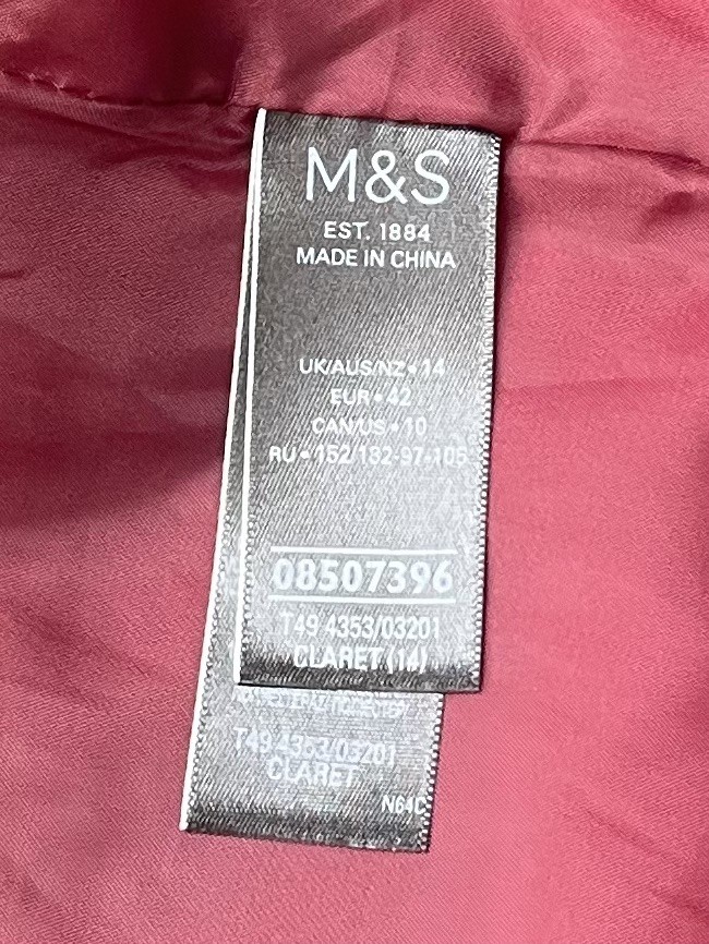 Marks and Spencer long padded coat claret/wine colour size 14 worn ...