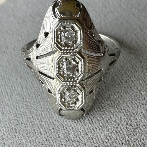 Antique 18k white European cut diamonds ring 3G | eBay