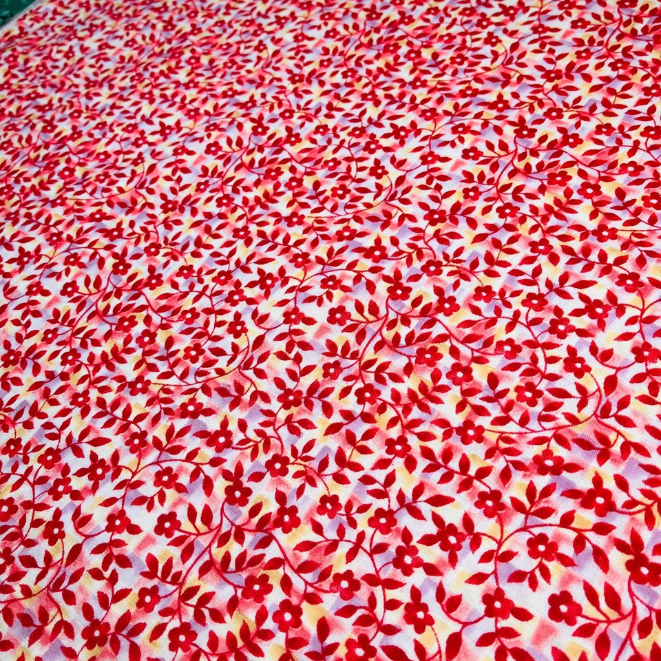 Visit Fabric Classic Cottons Flower Vines Gingham Fabric Calico Style ...