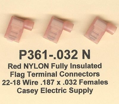 25 Red NYLON Insulated FLAG Connectors #22-18 Gauge Wire 187 x .032 ...