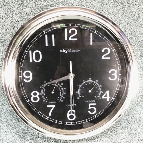 Skytimer Quartz Wall Clock With Thermometer Hygrometer Black Chrome ...